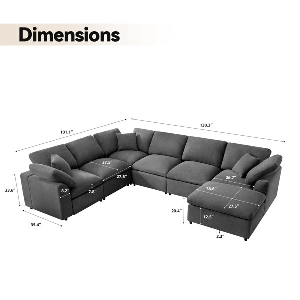 Latitude Run® Latitude Run Oversized Modular Sectional Sofa, Shariff 7 Seat U Shaped Cloud Couch ...